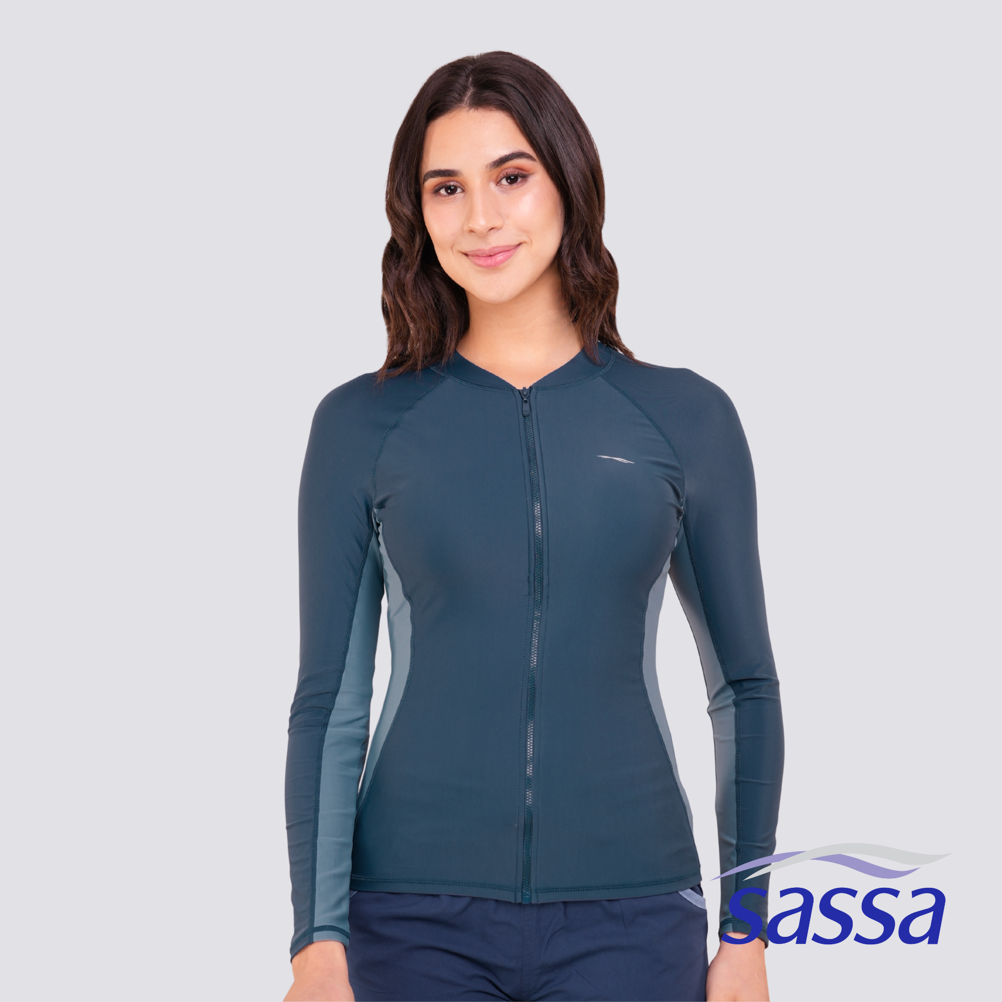 Blue Daisy Full-Zipped Long-Sleeved Rashguard