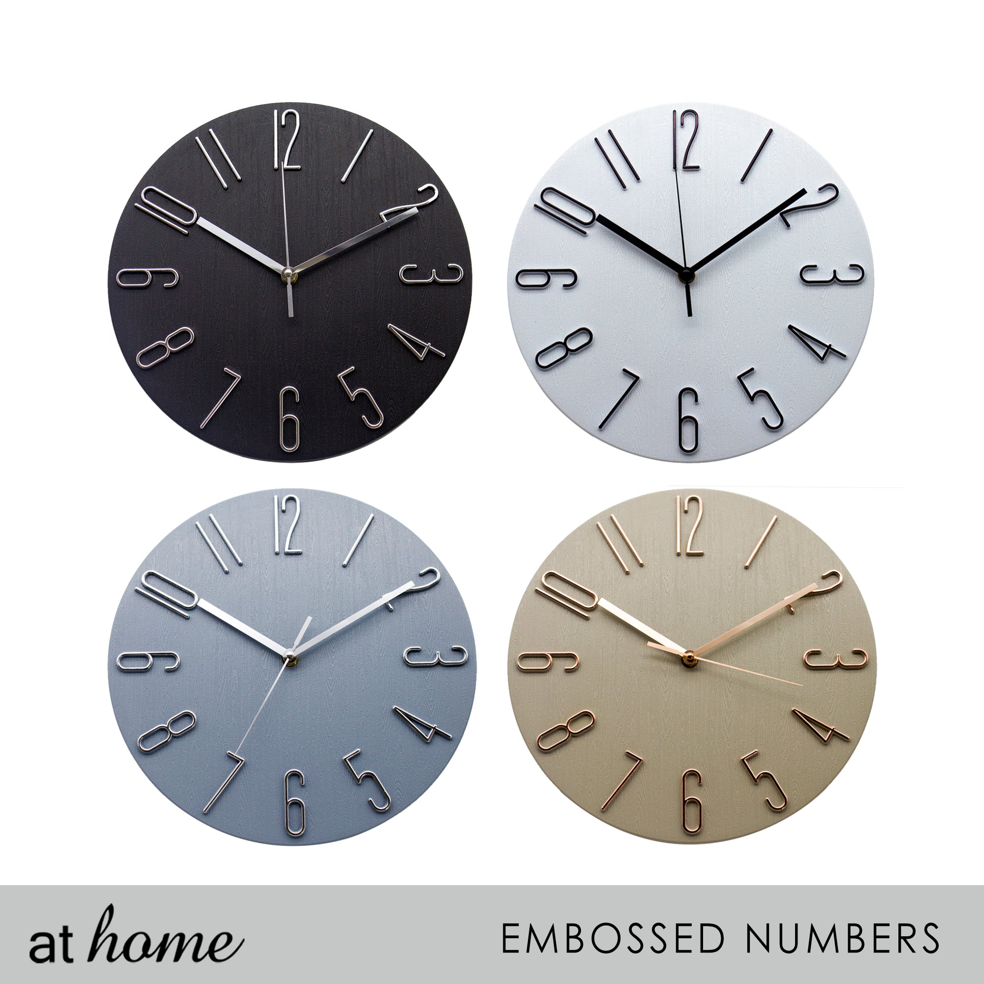 Sleek Silent Wall Clock Embossed Numbers